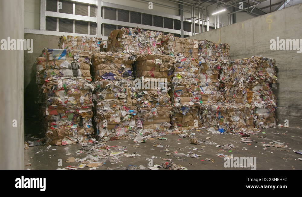 Pressed Cubes Of Waste Paper, Plastic Bottles And Cardboard At ...