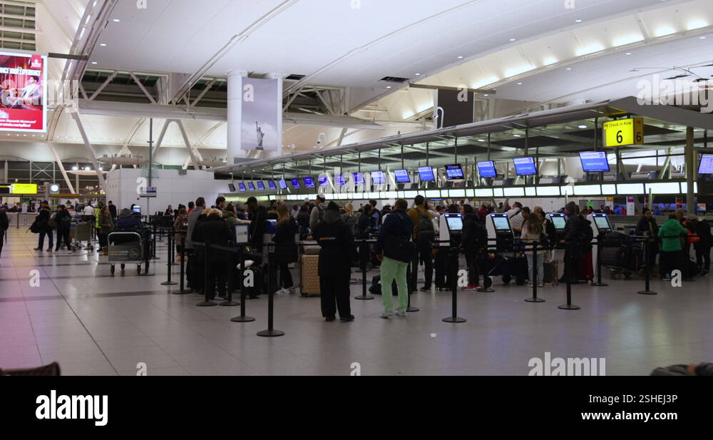 New York JFK International airport night ticket check 4K Stock Video ...