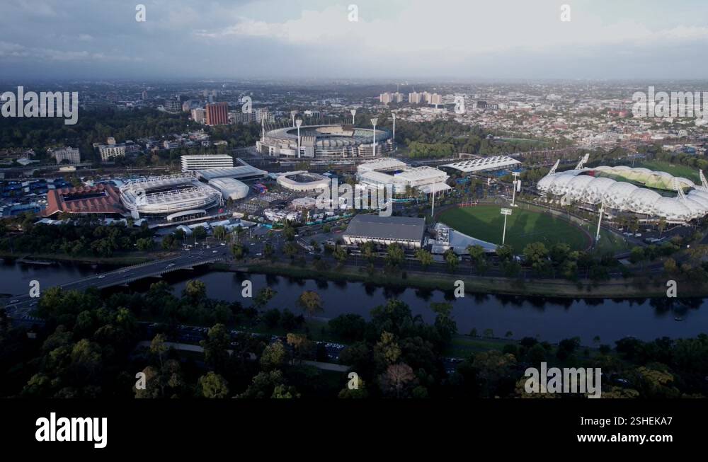 Melbourne Tennis and sports precinct aerial Australian Open daytime ...