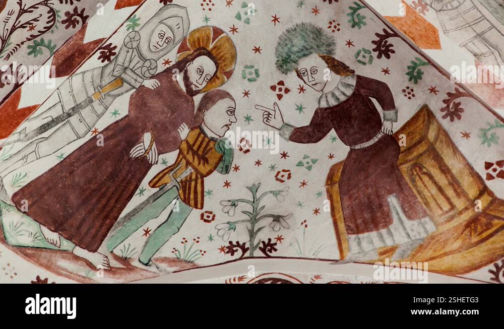 Medieval Fresco in the Danish Fanefjord Church– Interrogation of Jesus ...