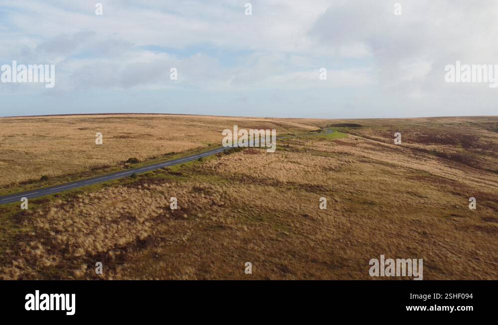 Rising Aerial Drone View Revealing Beautiful Countryside Road in Exmoor ...