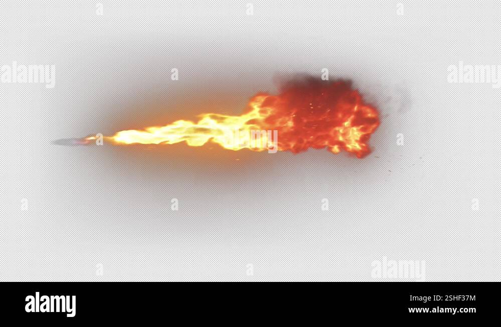 Fire flames launched from the left effect on black background. alpha ...