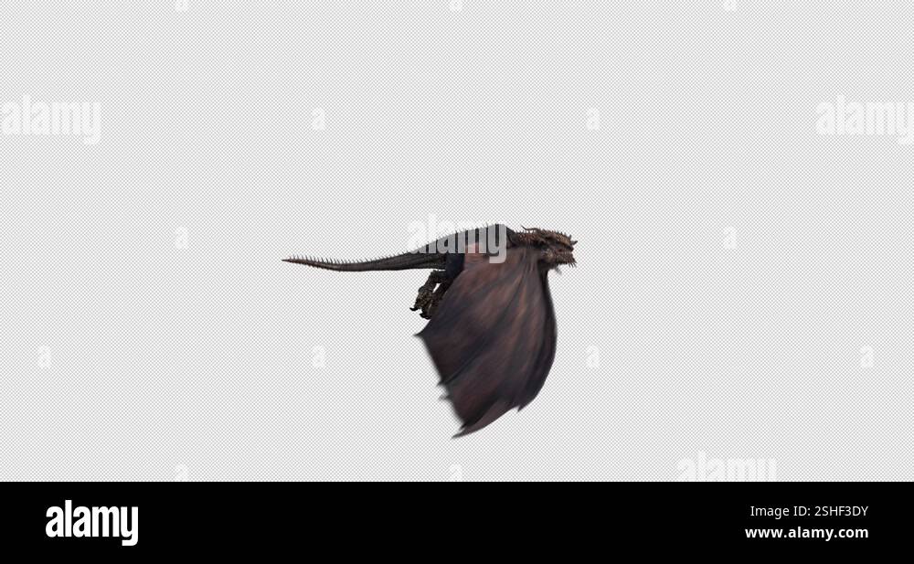 Realistic dragon flies next to camera on black background. VFX element ...