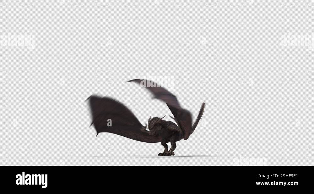 Realistic dragon landing diagonal to camera on black background. VFX ...