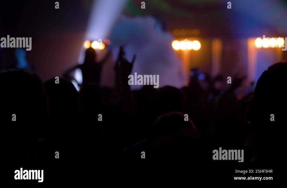 Super slow motion: people crowd partying at rock concert in front of ...