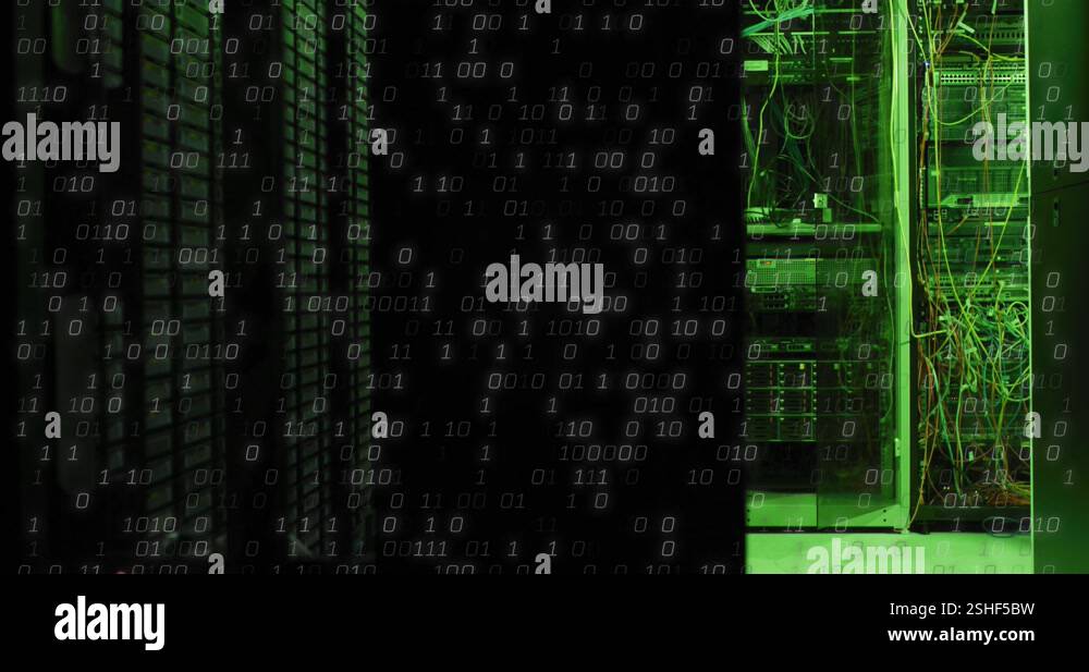Animation of binary coding data processing over computer servers Stock Video Footage - Alamy