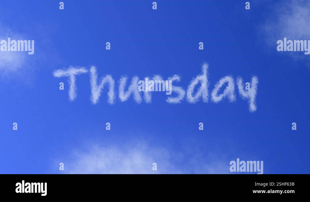 Thursday Text or Word with Cloud Effect Symbol Animation on Blue Sky ...