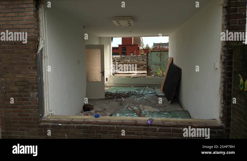 Shattered Glass Windows On The Floor Of A House During Demolition Stock ...