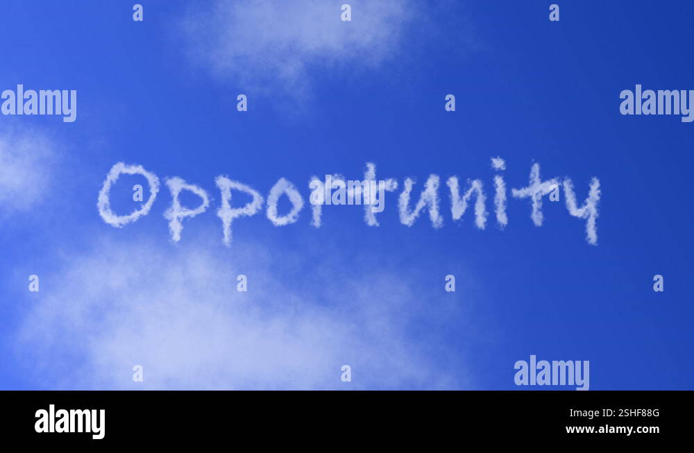 Opportunity Text or Word with Cloud Effect Symbol Animation on Blue Sky ...