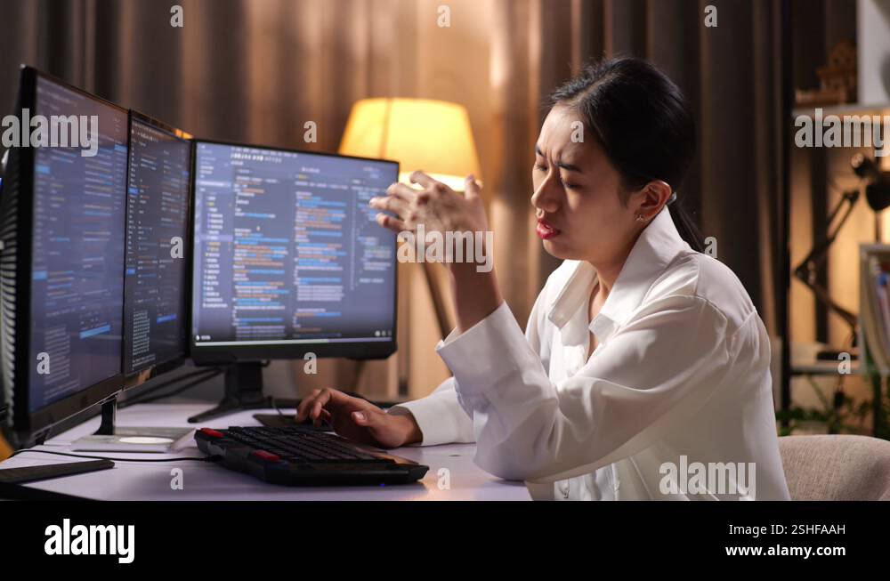 Asian Woman Programmer Having A Headache Creating Software Engineer Developing Stock Video ...