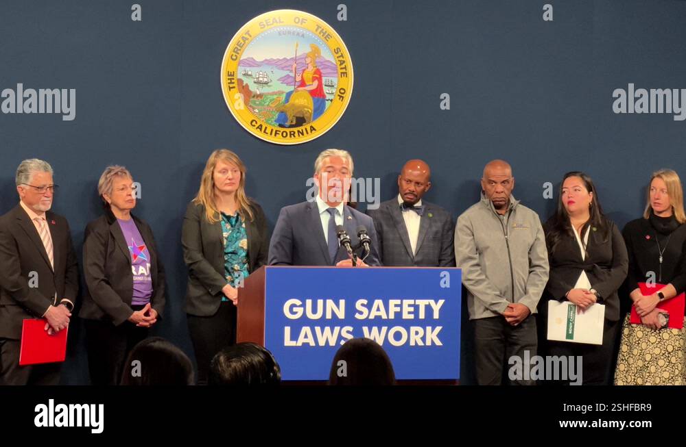4K HD video Gun Safety Press Conf with AG Rob Bonta speaking Stock ...