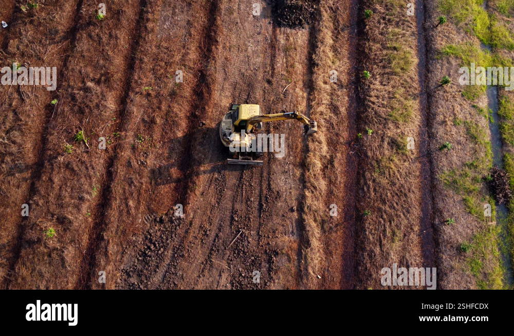 Excavator digging soil pits for the agricultural industry Stock Video ...
