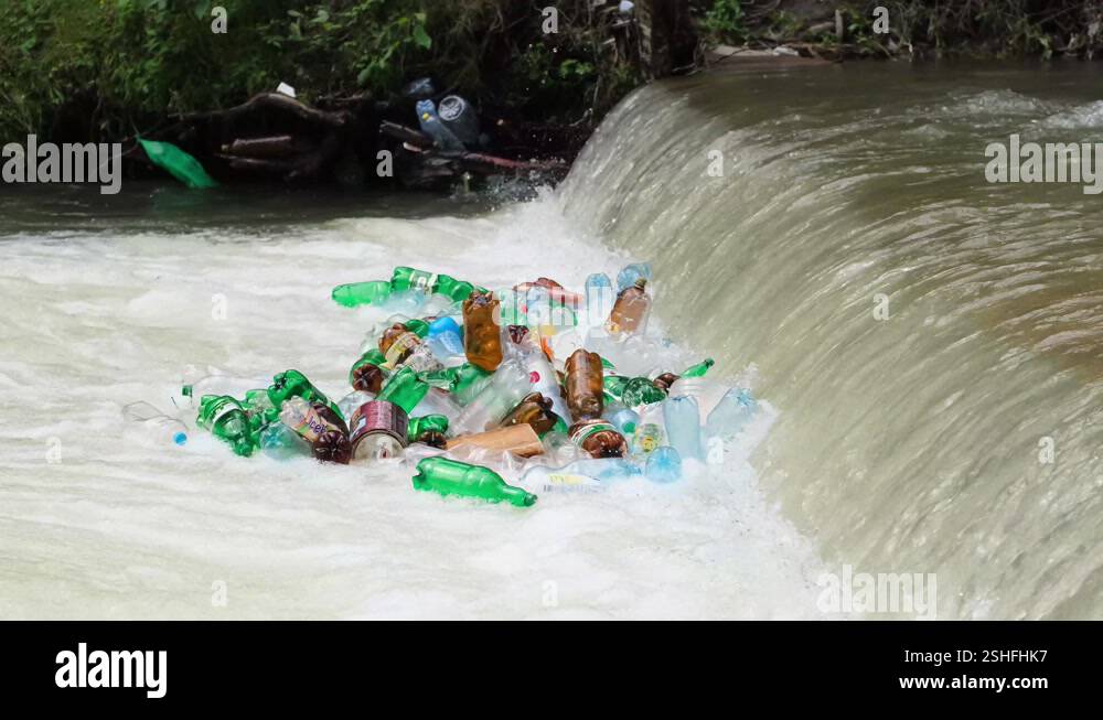 The problem of water pollution. Garbage in the water Stock Video ...