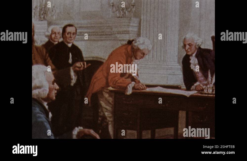 1950s: United States founding fathers sign Declaration of Independence ...