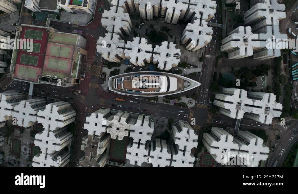 Aerial view of the Whampoa, a mall that looks like a boat, Hong Kong ...