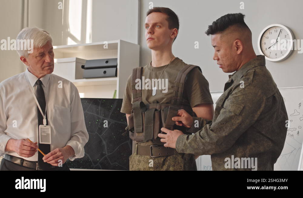 Cadet Showing How to Use Tactical Vest to Professor at Seminar Stock ...