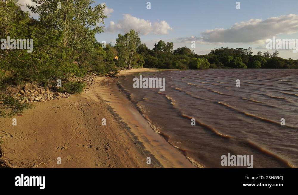 Drone flying backward at low altitude between trees on Fray Bentos ...