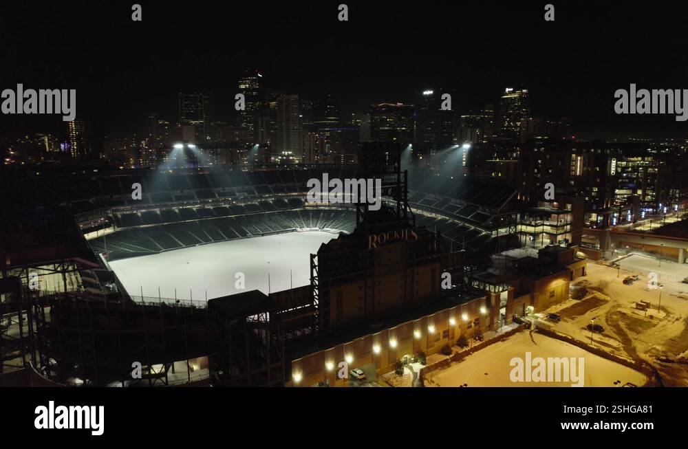 Denver Rockies Coors Field Baseball Stadium At Night With Downtown ...