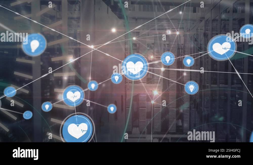 Animation of network of digital icons and 5g text over round scanner against Stock Video Footage ...