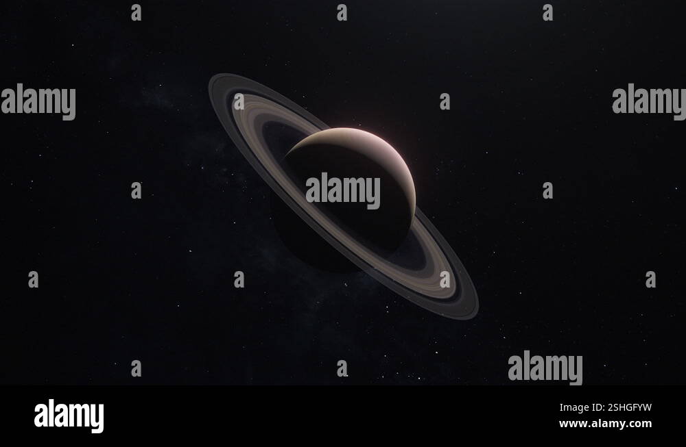 Planet Saturn going from Night to Day with Camera Rotating and Pushing ...