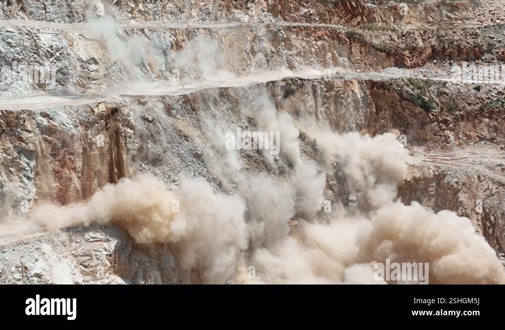 Blast on the limestone quarry. Production of limestone, gravel and sand ...