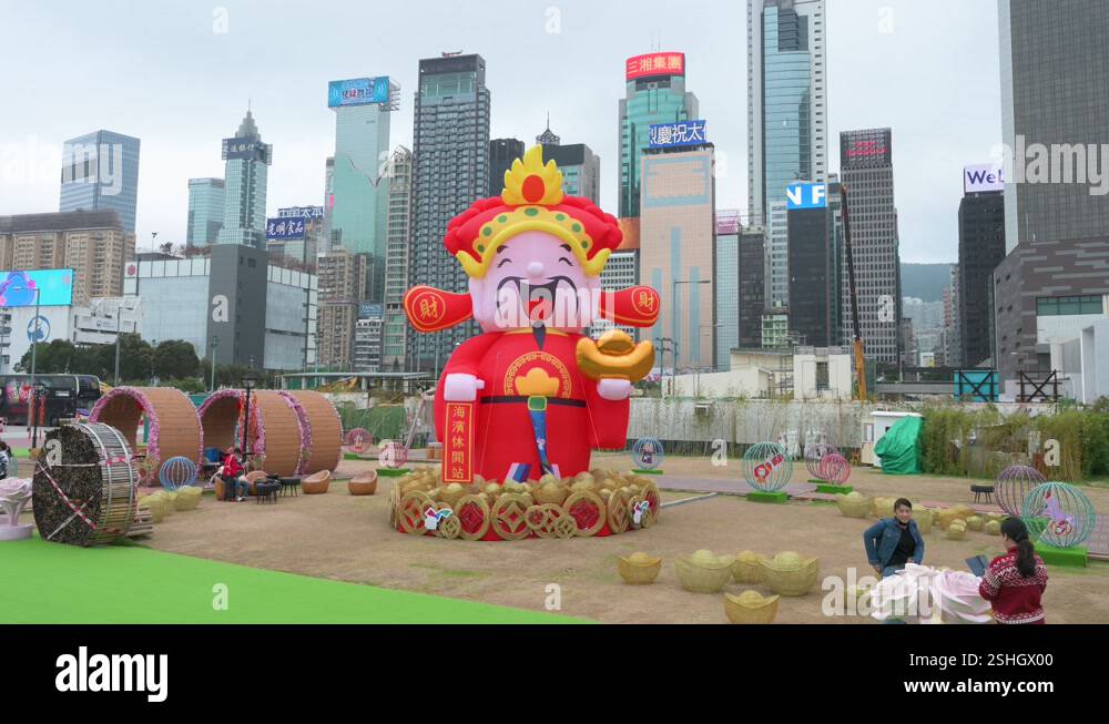 People take photos of an outdoor Chinese New Year (CNY) theme ...