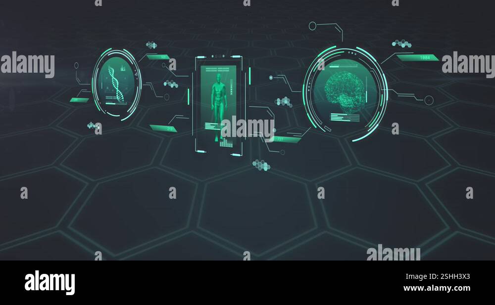 Animation of data processing with human walking and brain over shapes ...