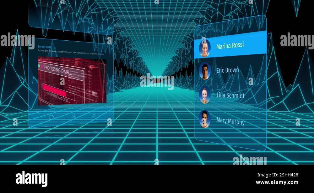 Animation of social media posts and people profiles over digital ...