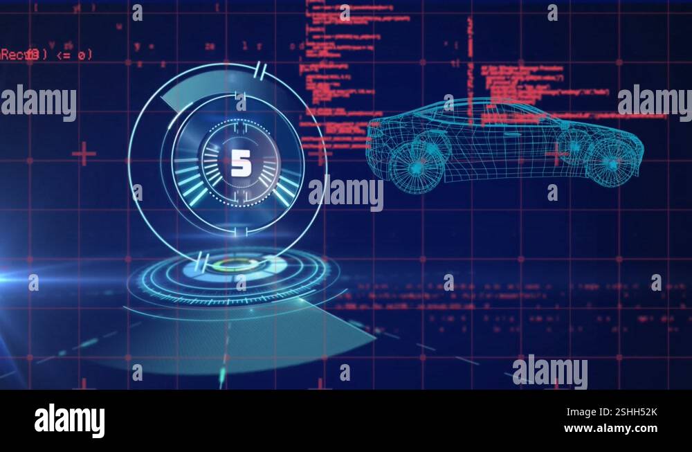 Animation of 3d car model, scope scanning with countdown and data ...