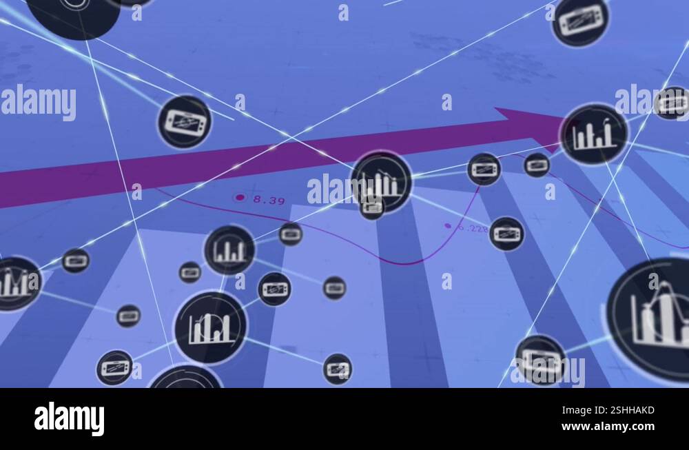 Animation of network of digital icons and statistical data processing ...