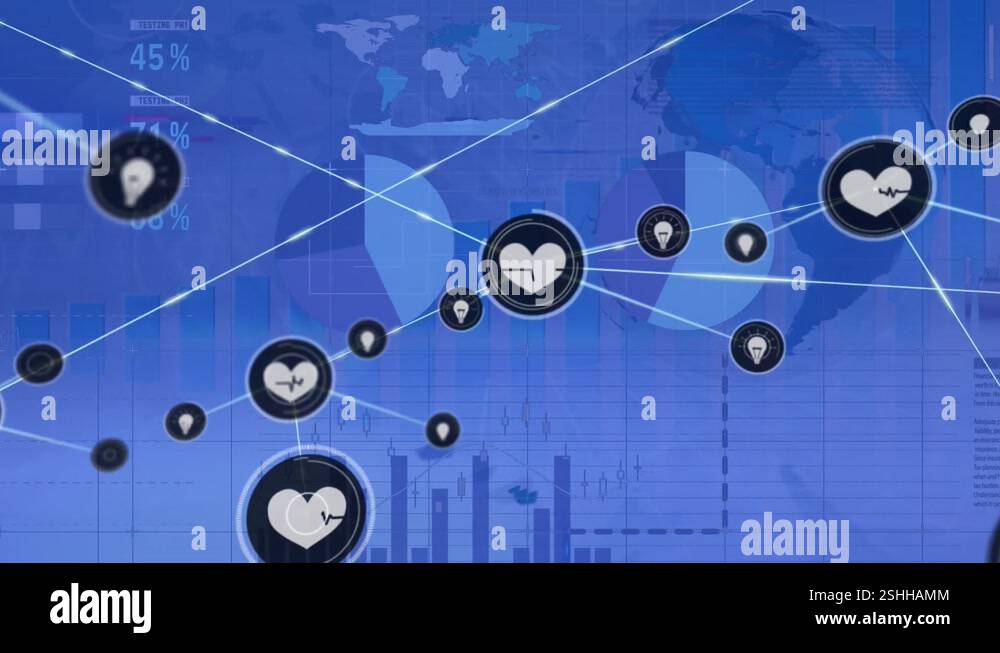 Animation Of Network Of Digital Icons And Statistical Data Processing