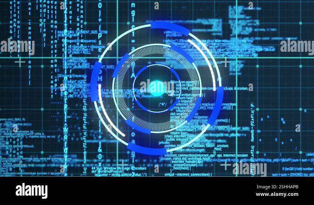 Animation of lines in illuminated circles over grid pattern against ...