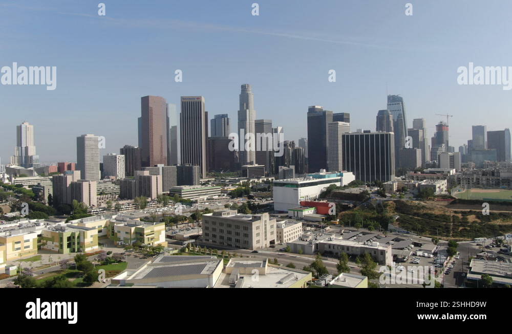 Los Angeles Downtown Vista Hermosa Park Aerial Shot Forward Tilt Up ...