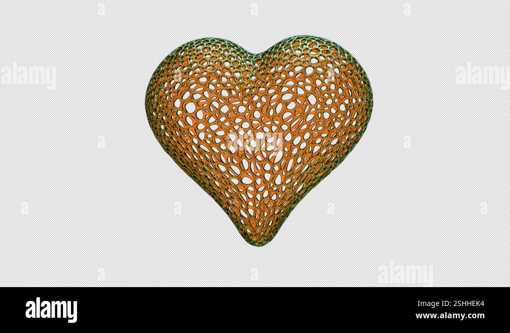 Green-Orange Lattice Heart Rotating on Transparent Background, Seamless Loop Stock Video Footage ...