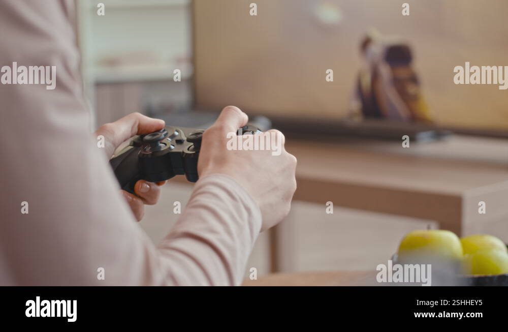 Female Gamer Playing FPS Game on Console at Home Stock Video Footage ...