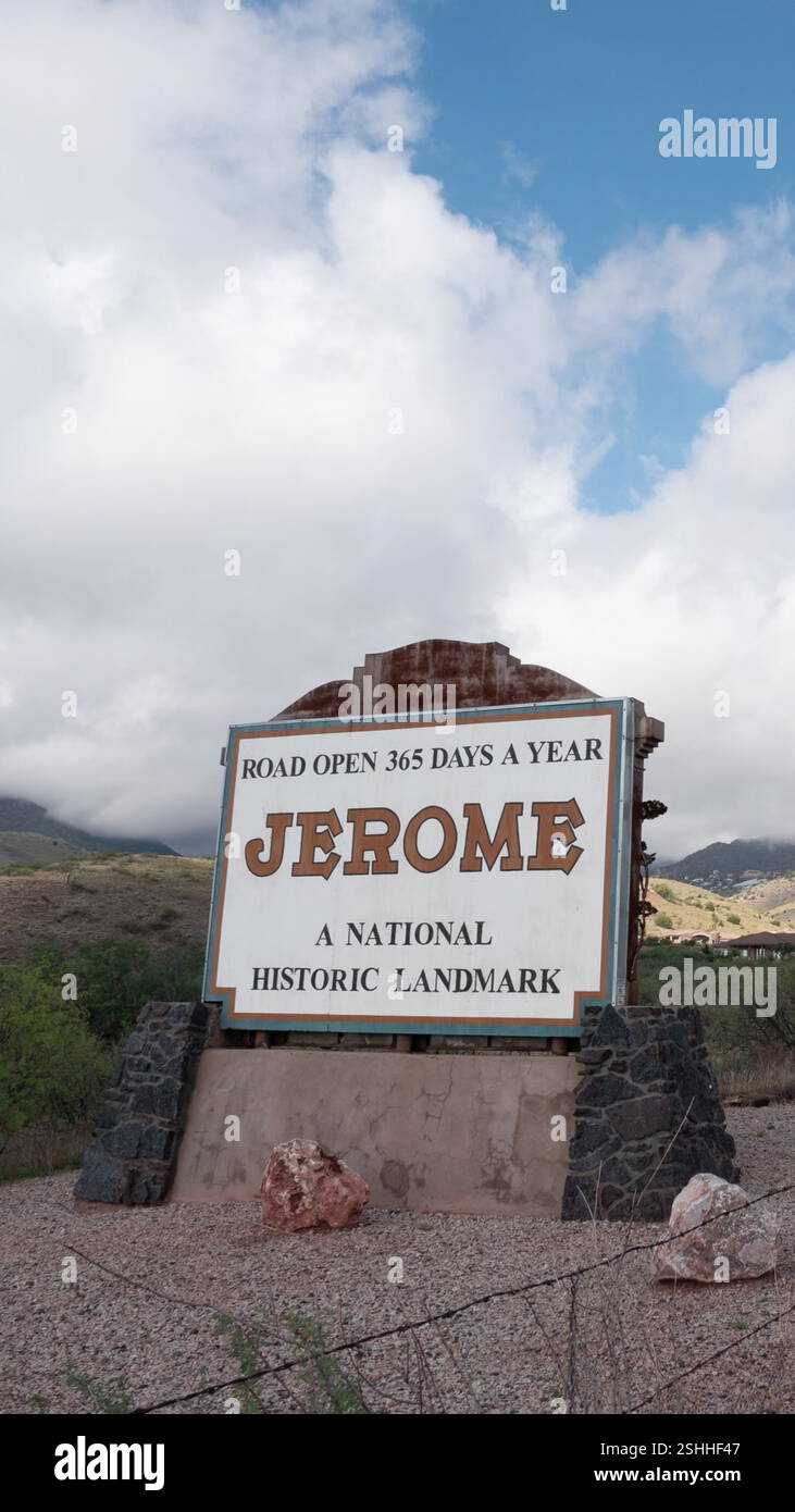 Vertical Video Jerome Arizona Sign with Timelapse Clouds Medium Shot ...