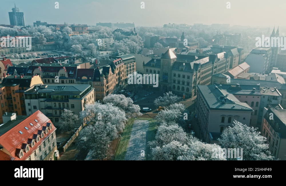 Aerial view revealing historical building in Halle (Saale) , Germany ...