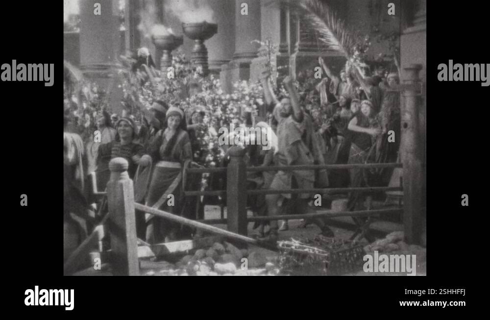 1920s: Text: Crying "Hosannah to the Son of David". People enter temple ...