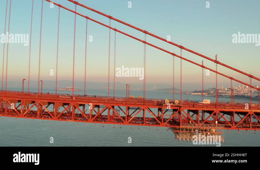 Aerial close up slider shot along the golden gate bridge Stock Video ...