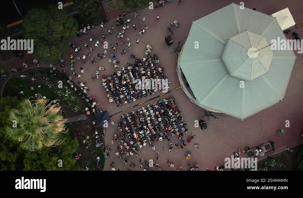 4K 30 FPS Aerial View of Crowd at Concert in Park, Crowd Gathered in ...