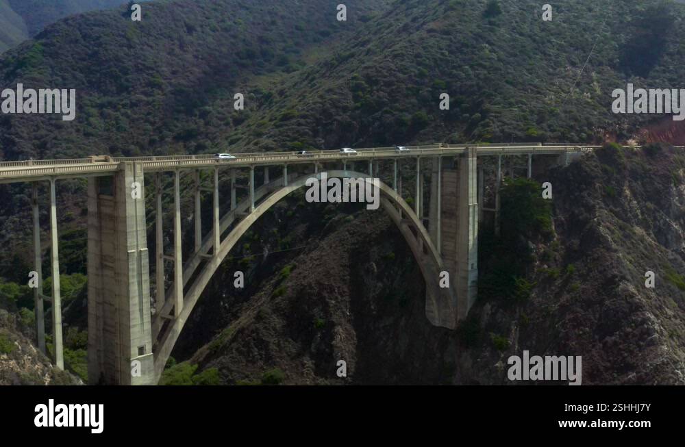 Bixby Open-Spandrel Canyon Bridge on California Big Sur Coast, Aerial ...
