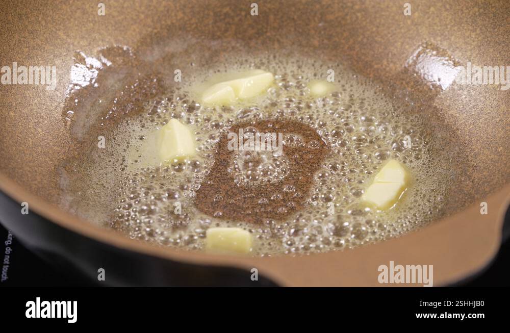 Melting Butter in Golden Pan, Rich Flavor Butter Saturated Fat, Melted ...