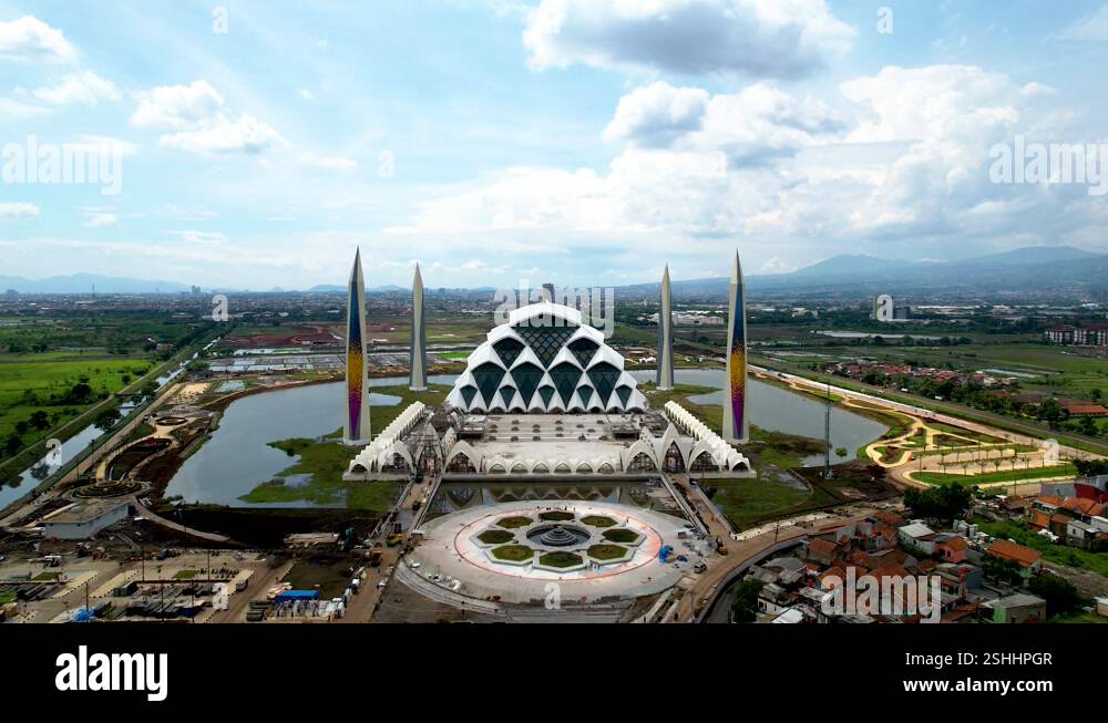 Aerial view of the Beautiful scenery Al-Jabbar Bandung mosque building ...