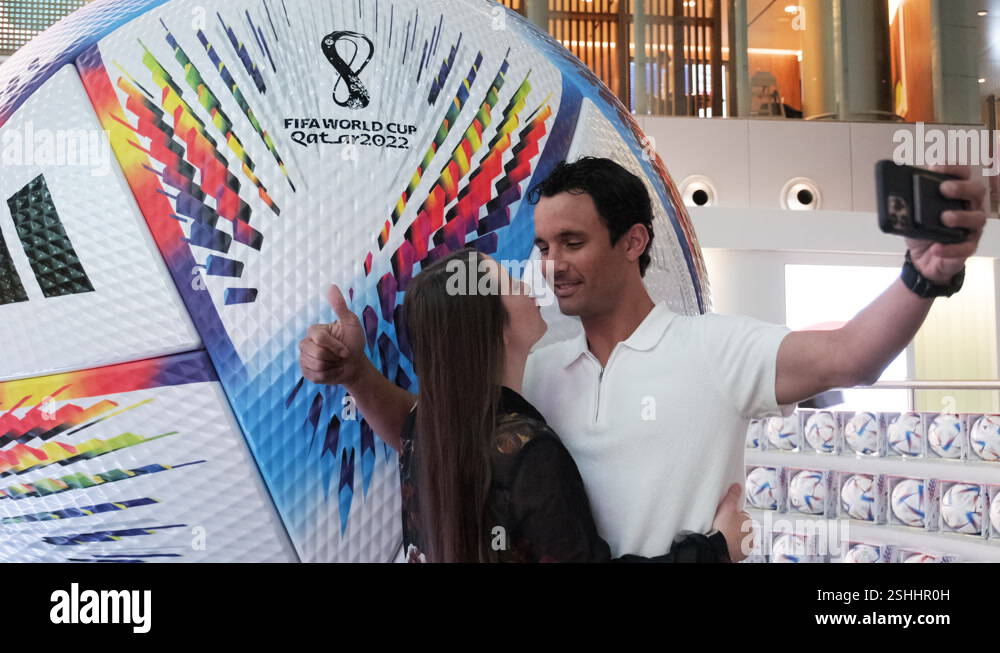 Doha, Qatar, November 2022. Loving couple take photo selfie Stock Video ...