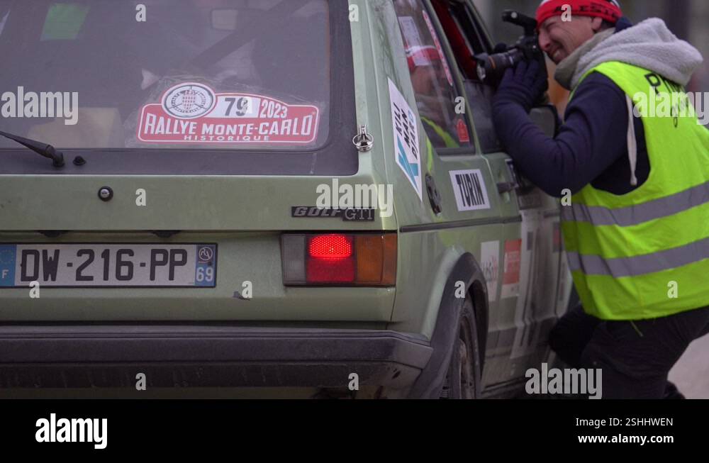 Arrival at the daily stage of light green Vintage GOLF GTI from the ...