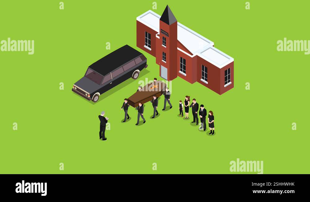 Funeral service with hearse people carrying coffin and mourning guests Stock Video Footage - Alamy