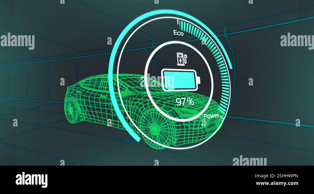 Animation of speedometer interface over 3d car model in seamless tunnel ...
