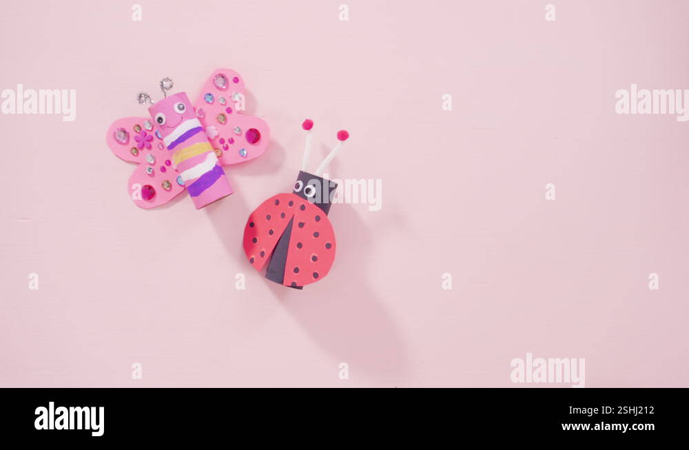 Flat lay. Bugs. Papercraft from the empty toilet paper rolls Stock ...