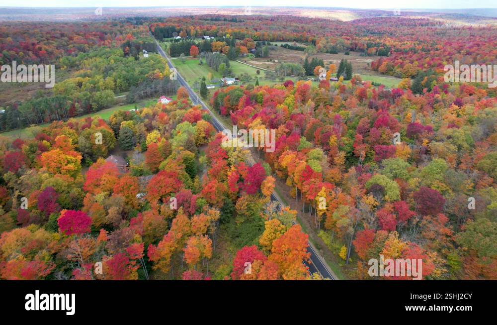 Flying over changing leaves in Pennsylvania Countryside in autumn ...