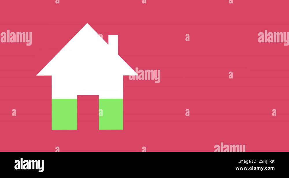 Animation of house icon filling up with green and copy space over red ...